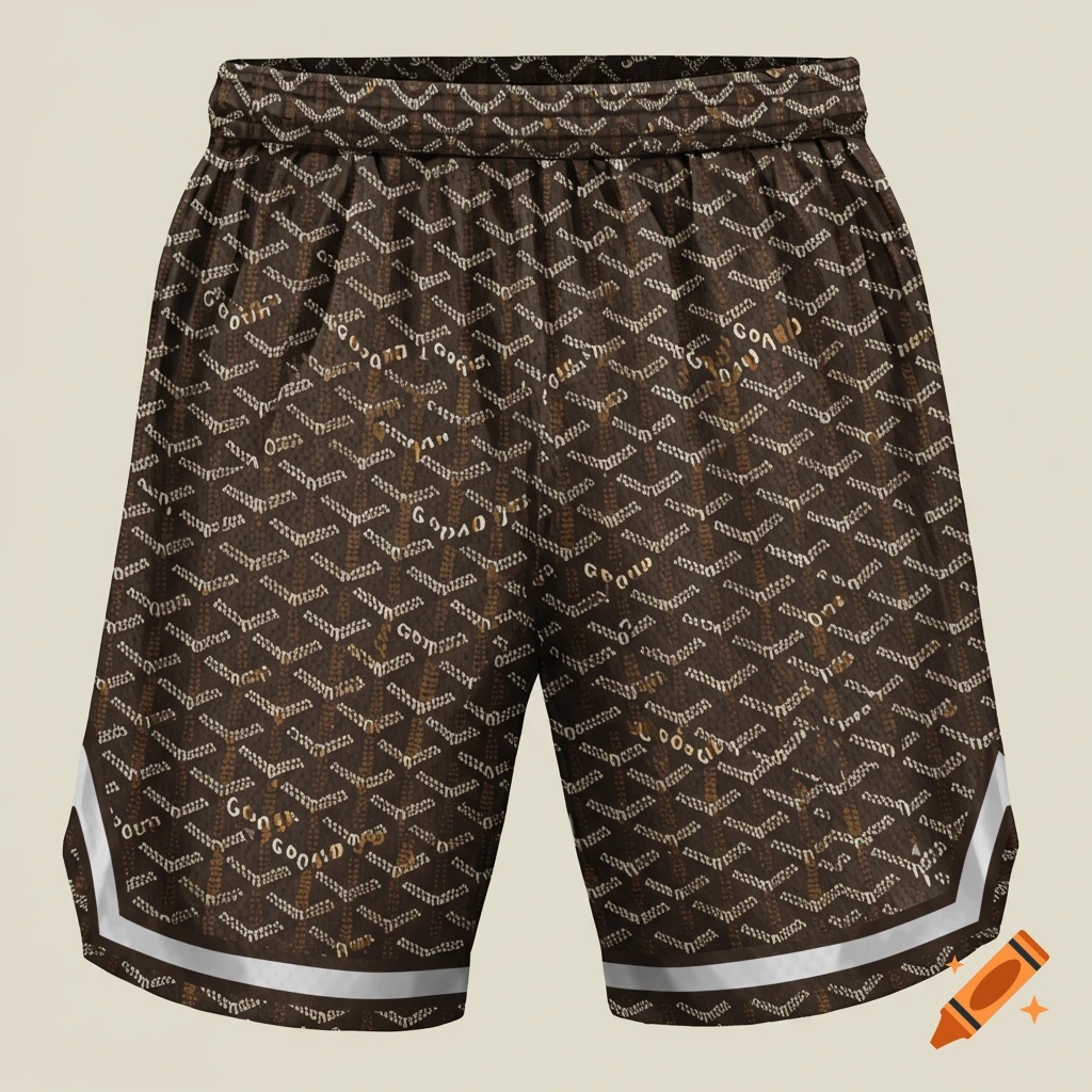 Brown basketball shorts with an allover pattern resembling Goyard print ...