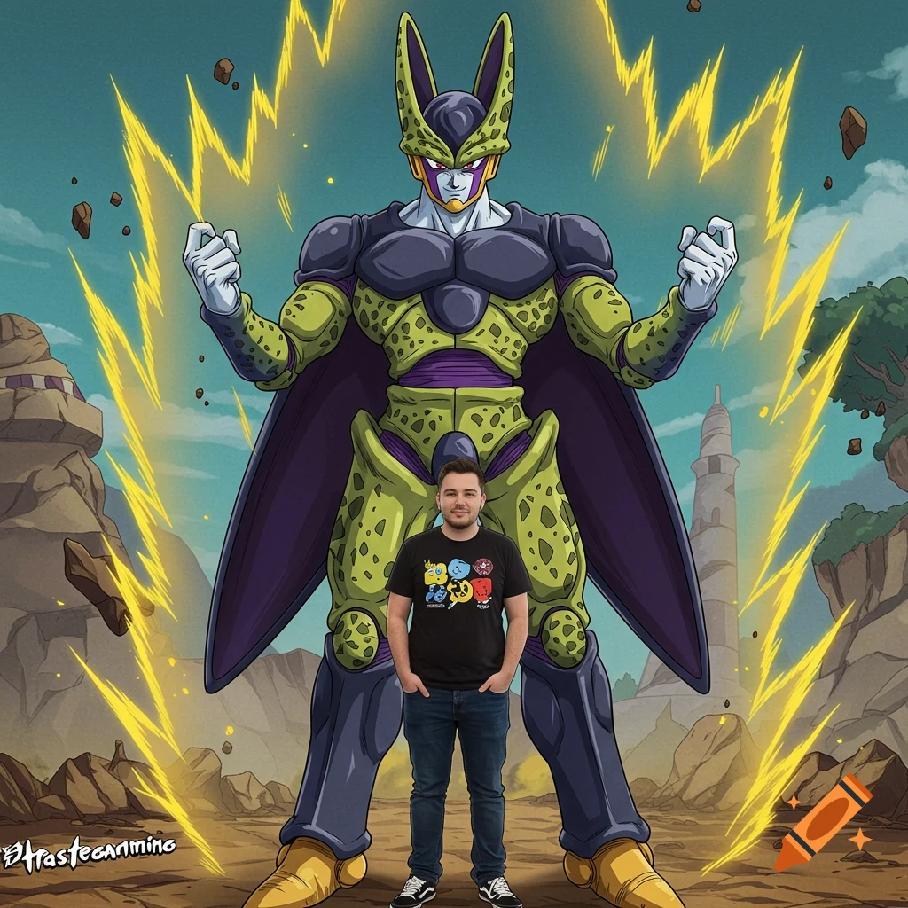 Perfect Cell from Dragon Ball Z with Cellstergaming logo on Craiyon