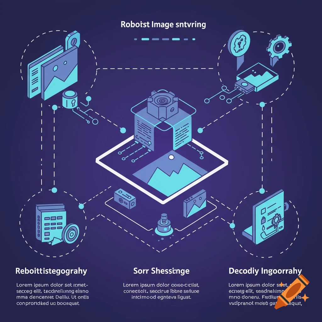 Modern infographic about image steganography. on Craiyon