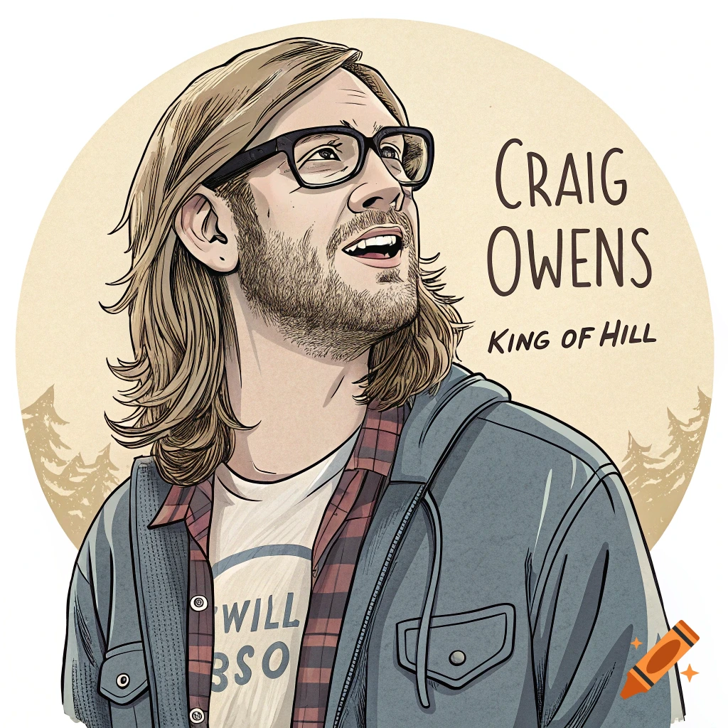 Illustration of a man with long hair and glasses in King of the Hill ...