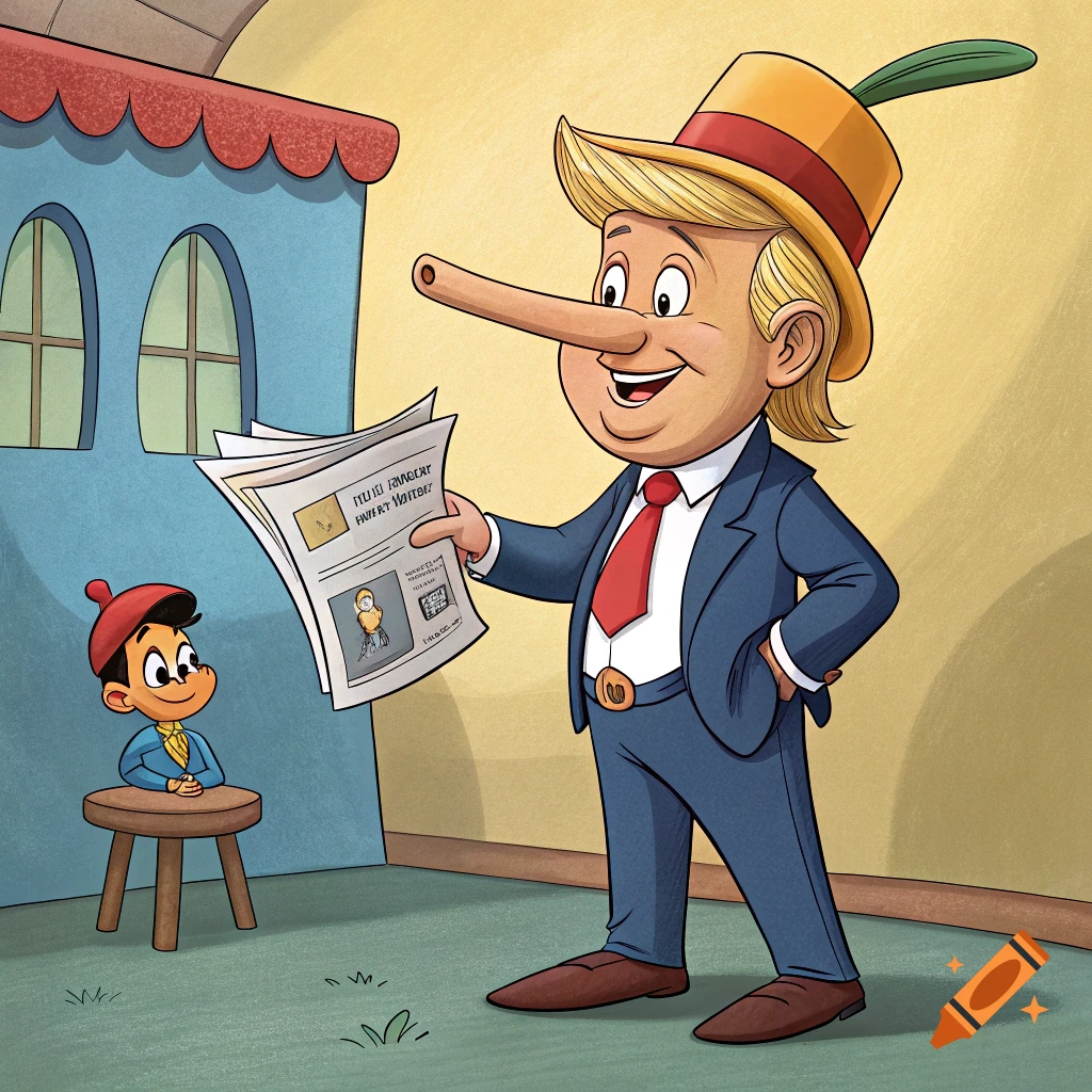 Cartoon of Donald Trump as Pinocchio on Craiyon