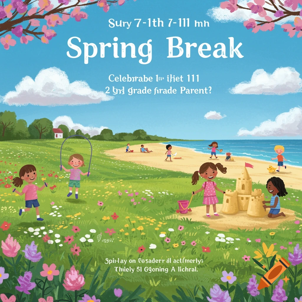 Spring break message to parents for 2nd grade, April 7th-11th on Craiyon