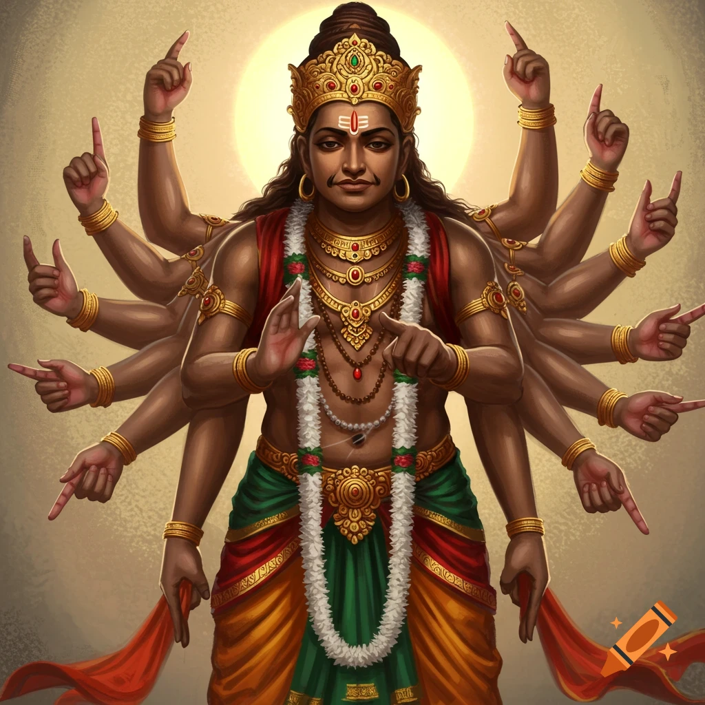 Hindu god with many hands pointing on Craiyon