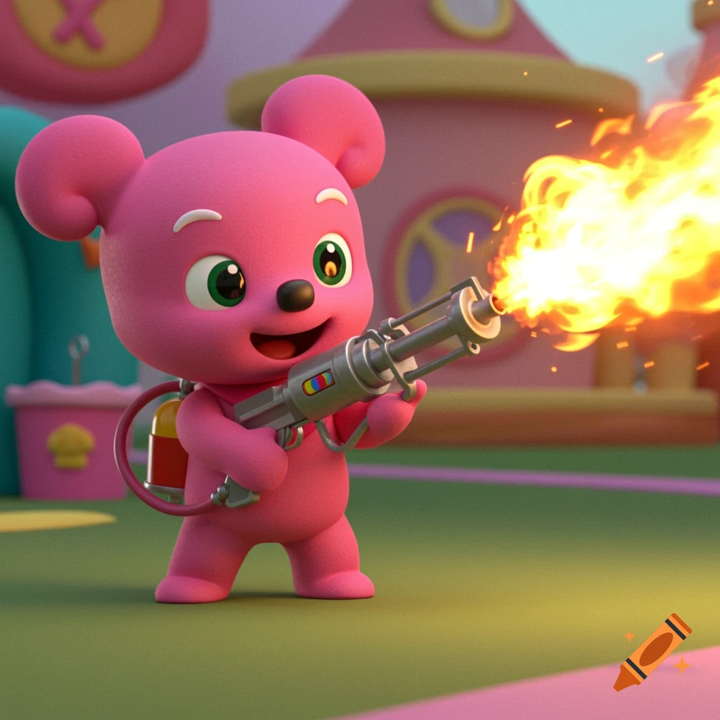 A cute, cube-shaped fire character stands on a platform in a colorful ...