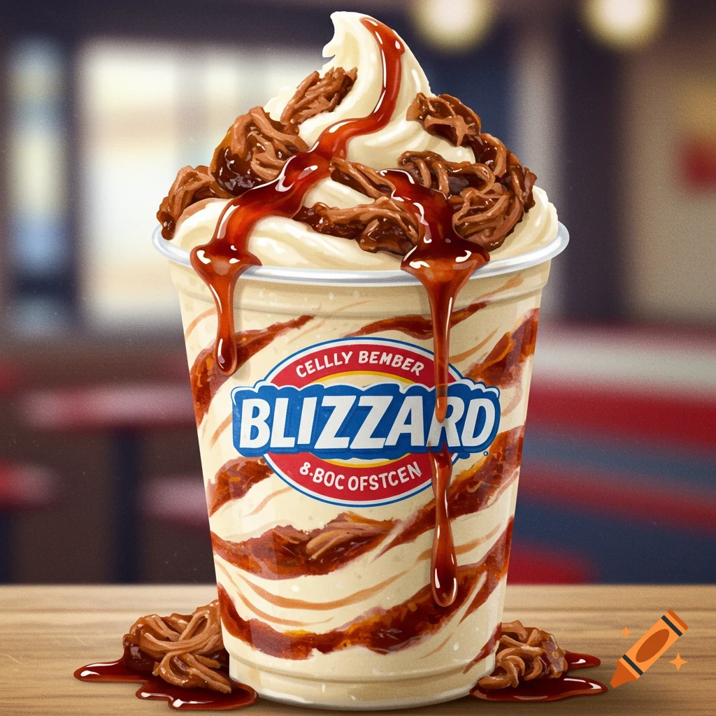 Illustrated Dairy Queen blizzard dessert with syrup and mix-ins on Craiyon