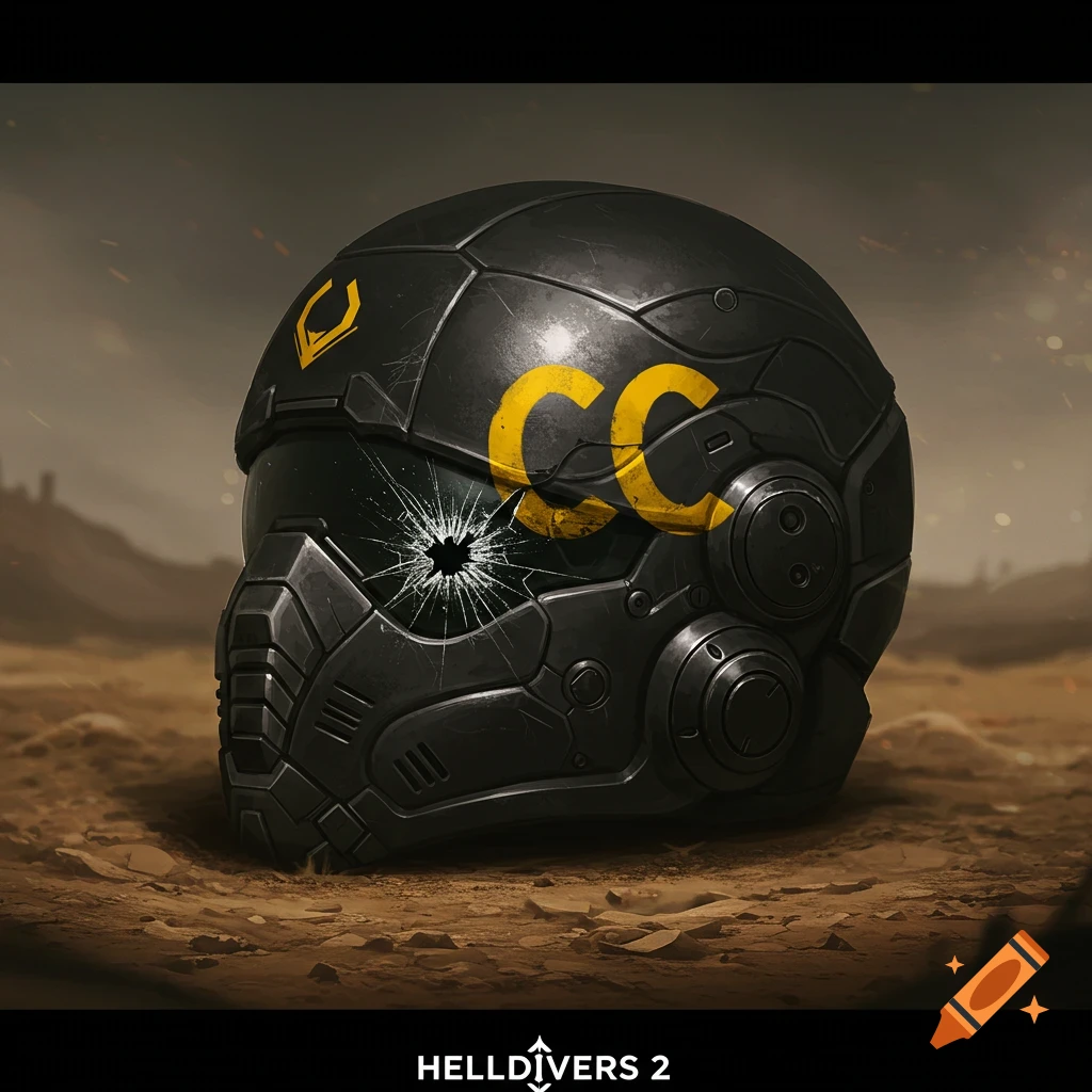 A 2D stylized yellow tactical helmet centered within a silver ring on a ...