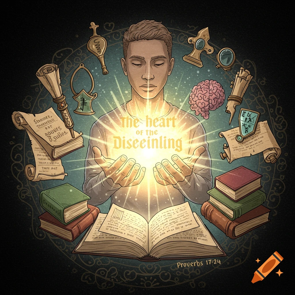 Person with open book glowing with light, surrounded by knowledge ...