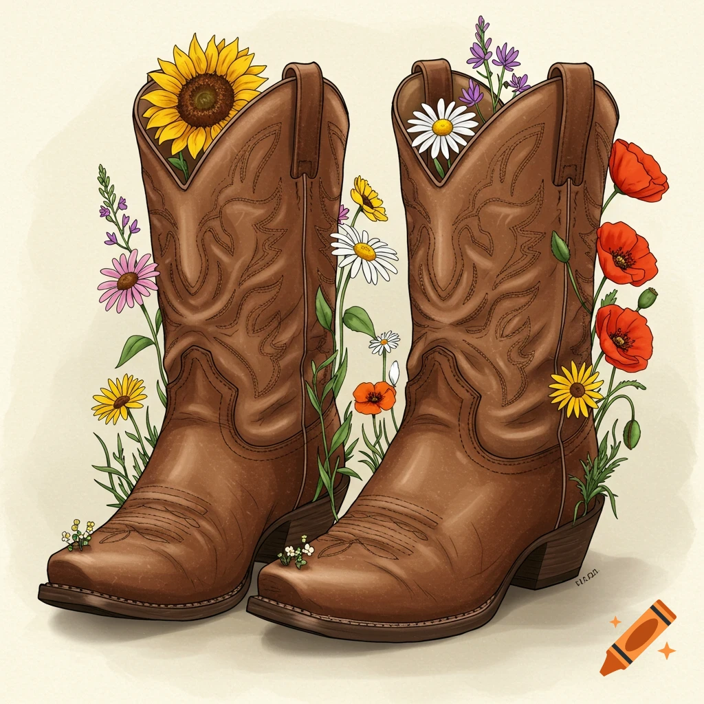Cowboy boots with flowers on Craiyon