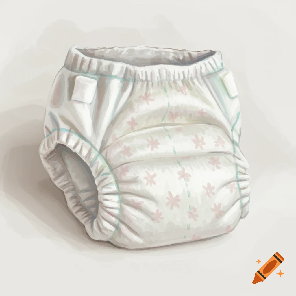 An illustration of a white diaper with a pink floral pattern and blue ...