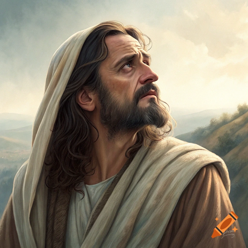 Jesus comforts a crying man in a painting. on Craiyon