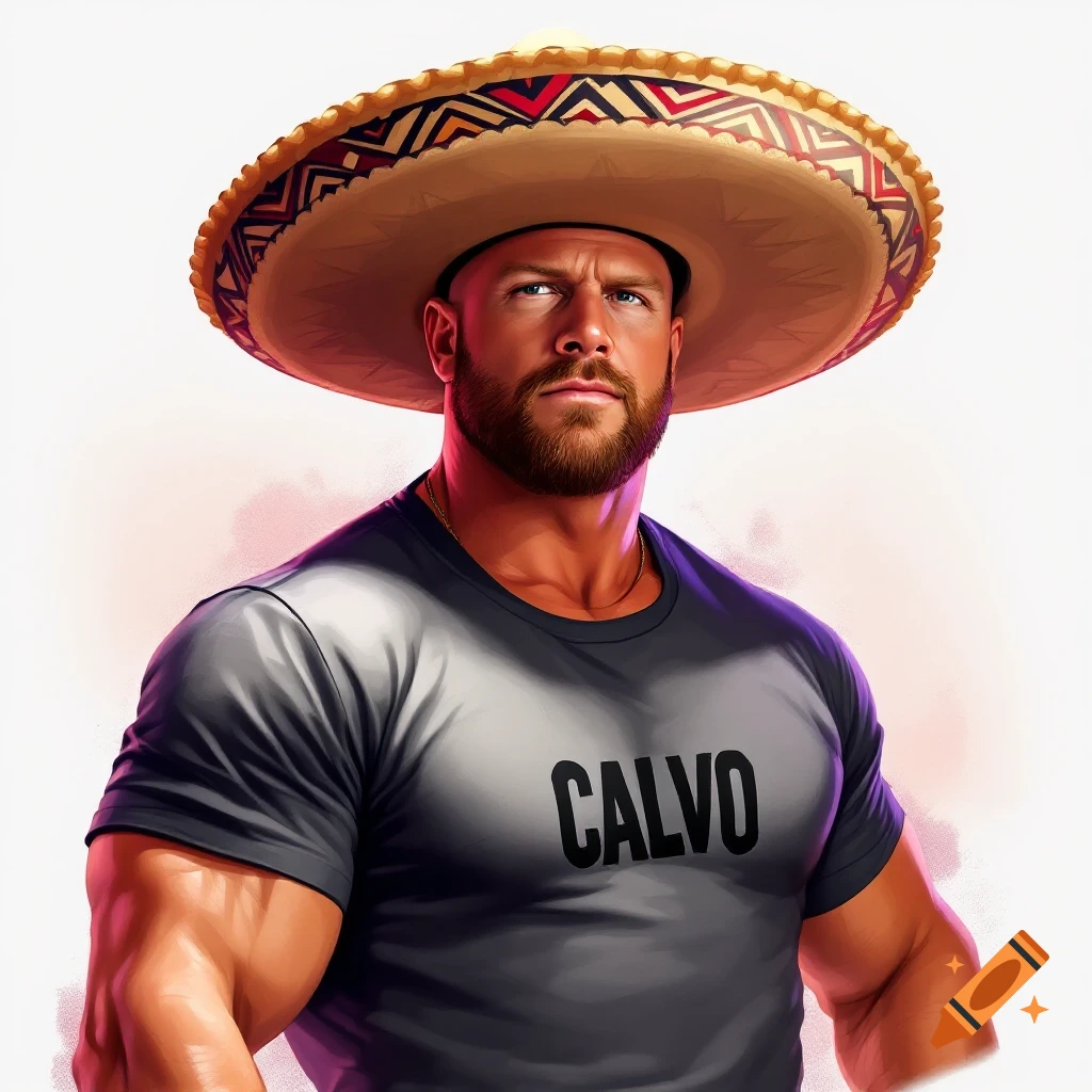 Stone Cold Steve Austin cartoon wearing sombrero and Calvo shirt on Craiyon