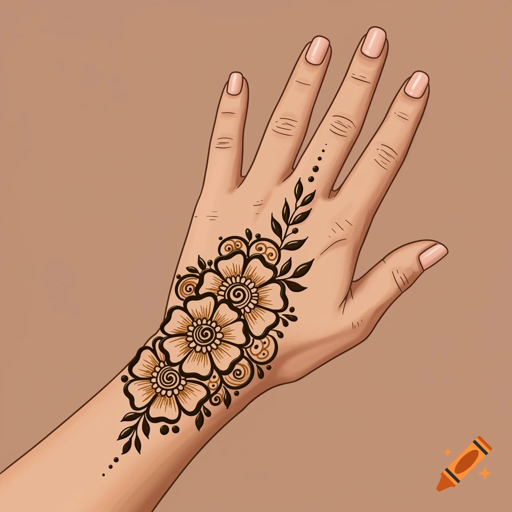 Simple Arabic mehndi design for backhand extending to elbow on Craiyon