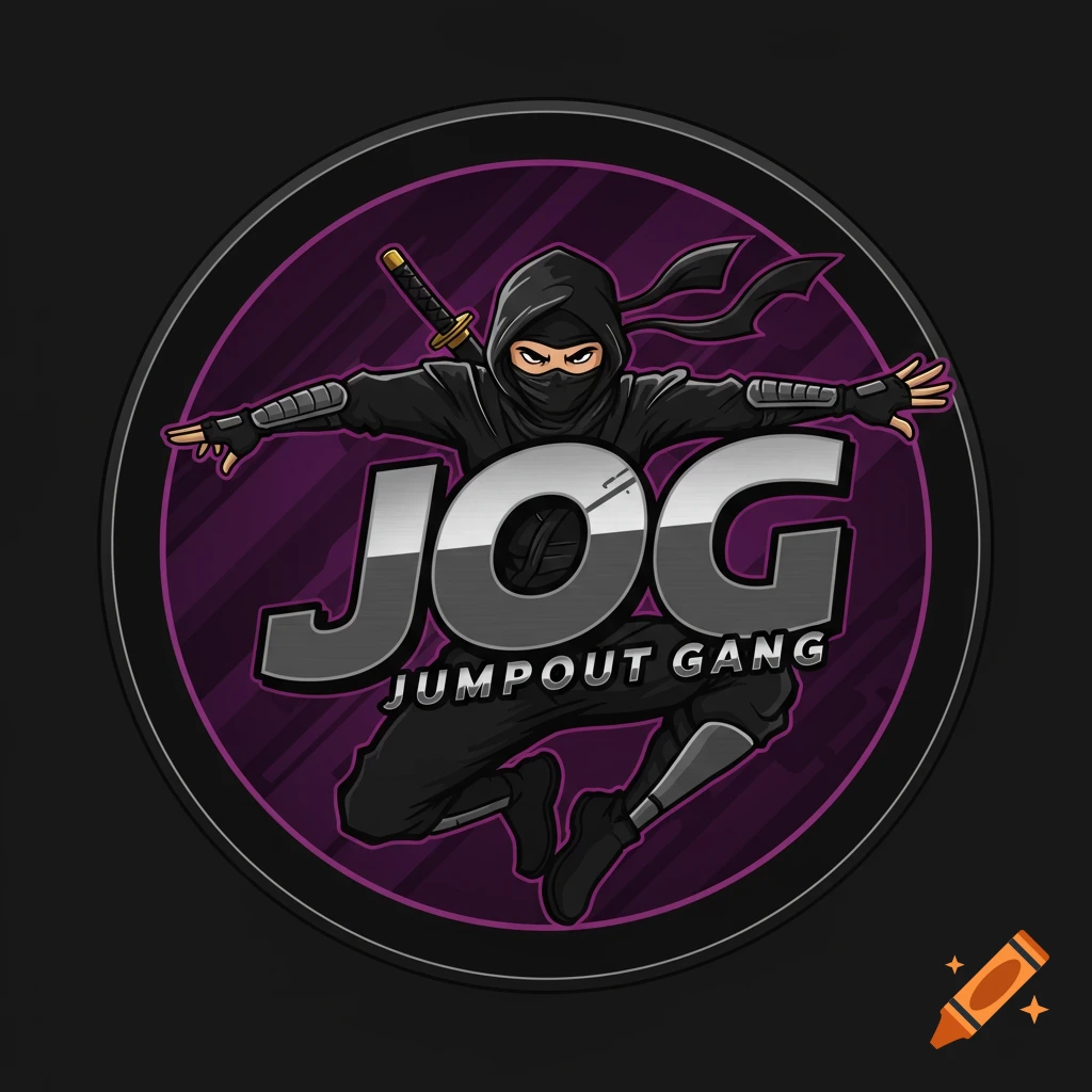 JOG JumpOut Gang logo with ninja figure and graffiti-style font on Craiyon