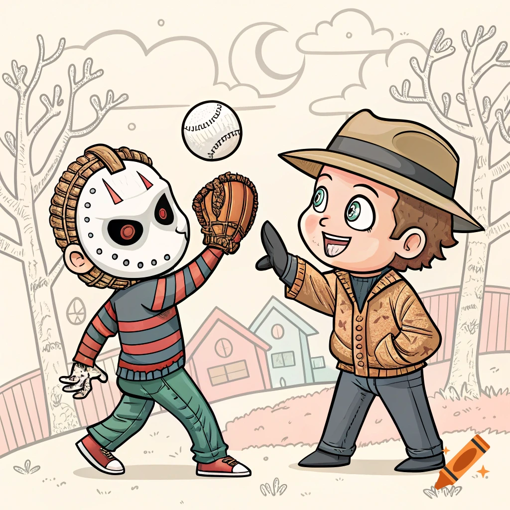 Cute cartoon characters resembling Jason Voorhees and Freddy Krueger ...