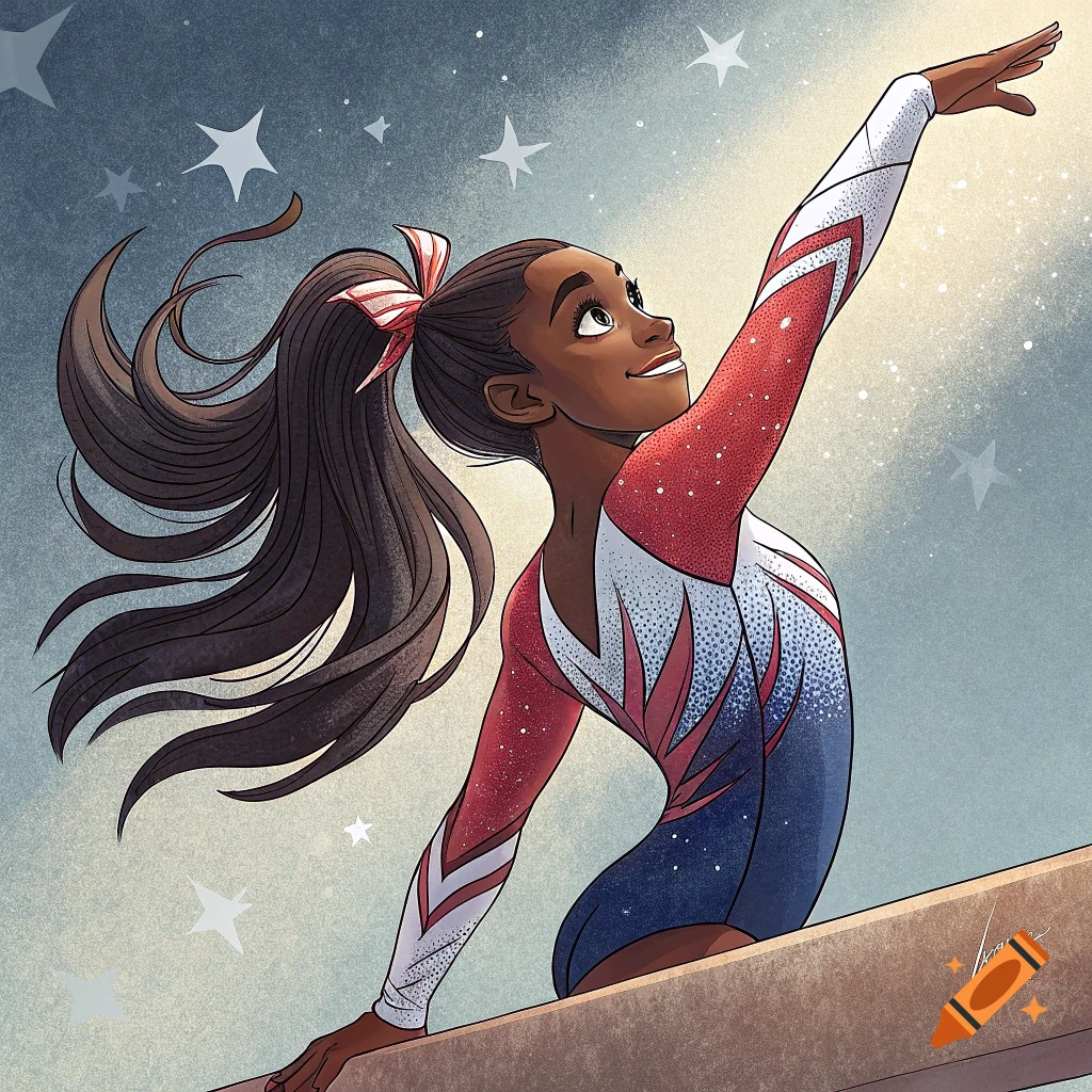 Anime-style illustration of a female gymnast performing on a balance ...