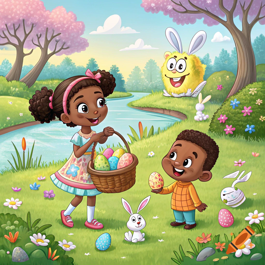 Cartoon illustration of Black children and SpongeBob SquarePants ...