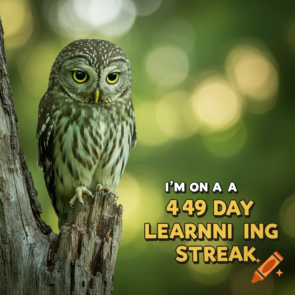 Green owl with "I'm on a 49 day learning streak" text on Craiyon