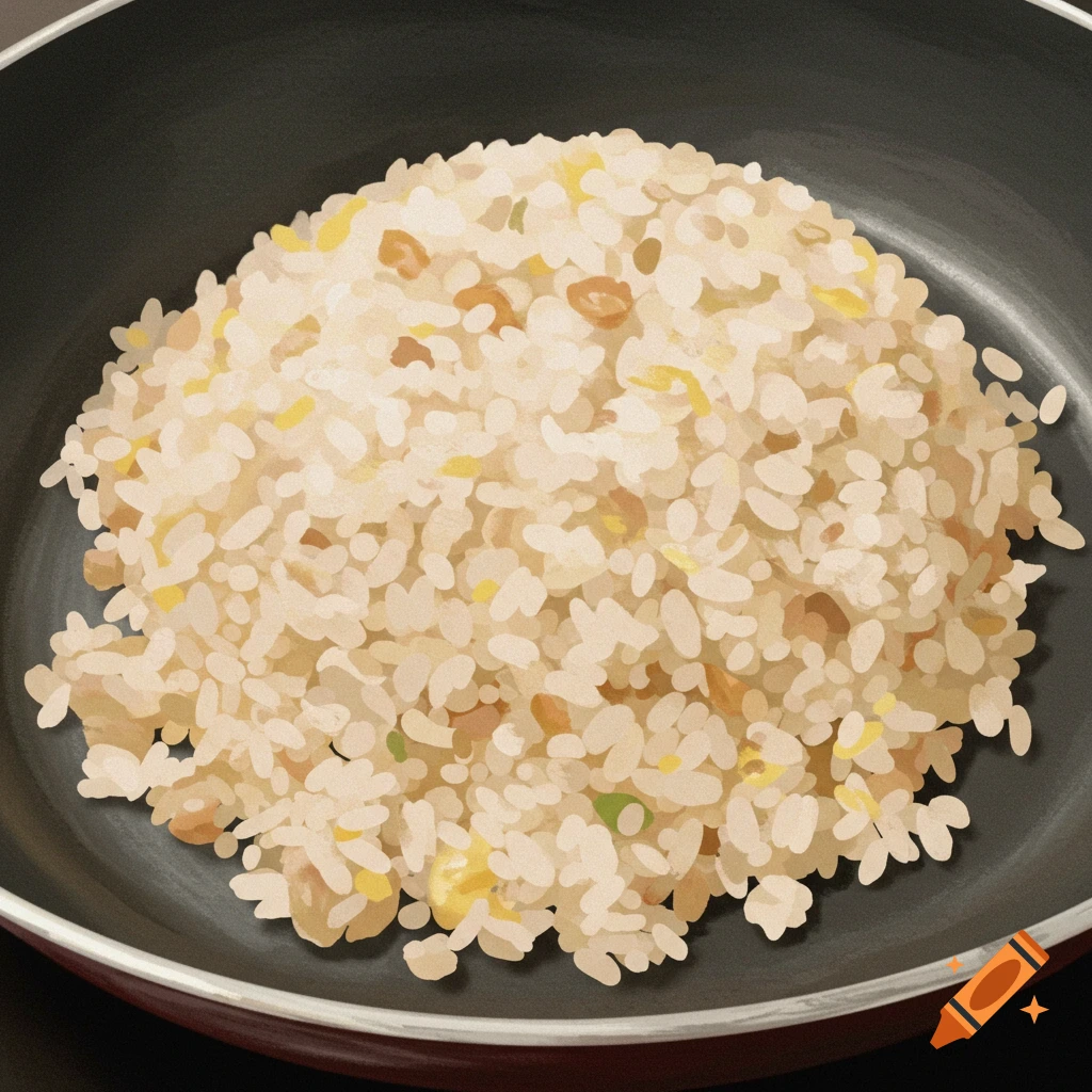 Illustration of fried rice in a pan on Craiyon