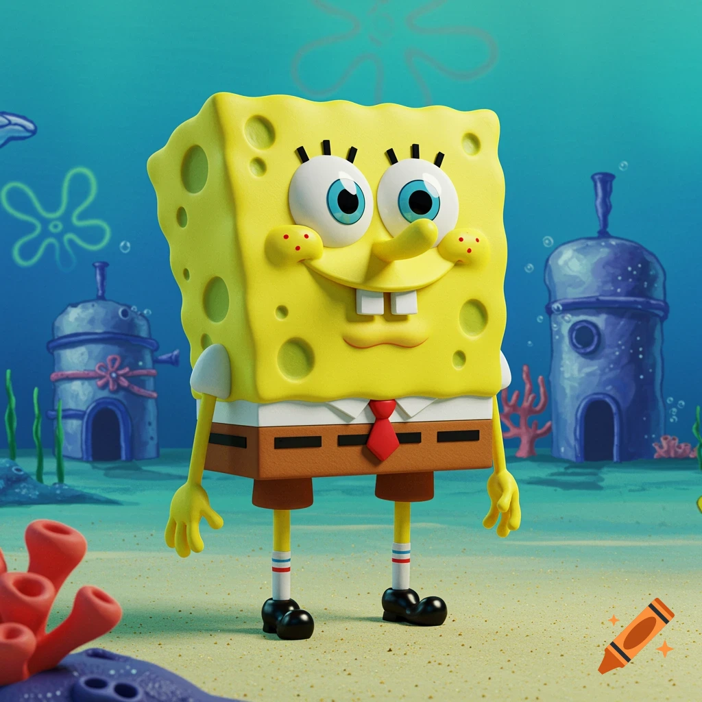 3D render of SpongeBob SquarePants standing in an underwater scene on ...