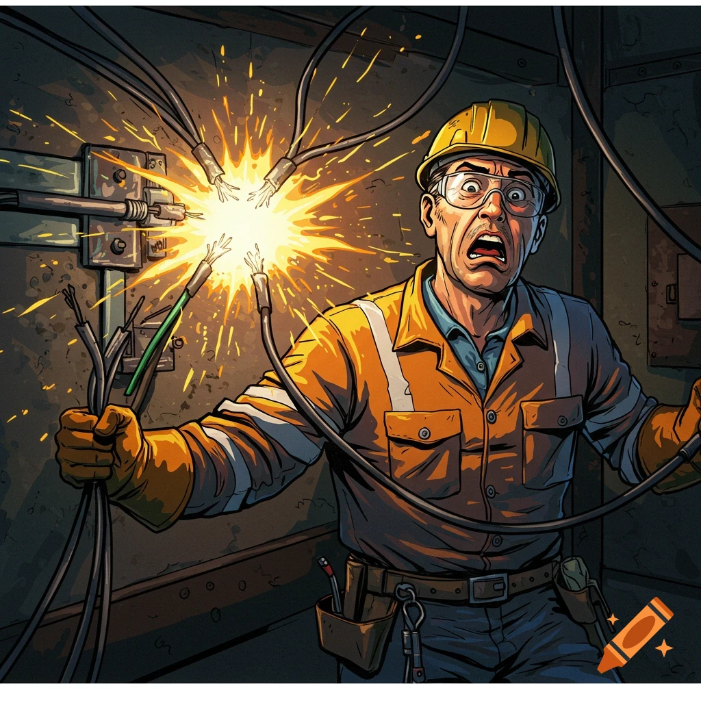 Electrician getting shocked by wires on Craiyon