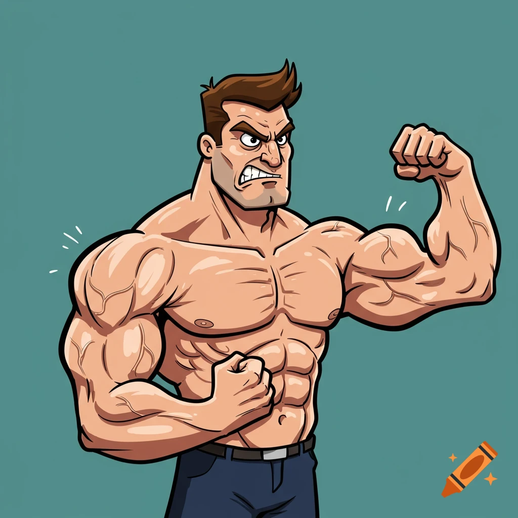 Cartoon man flexing muscles on Craiyon