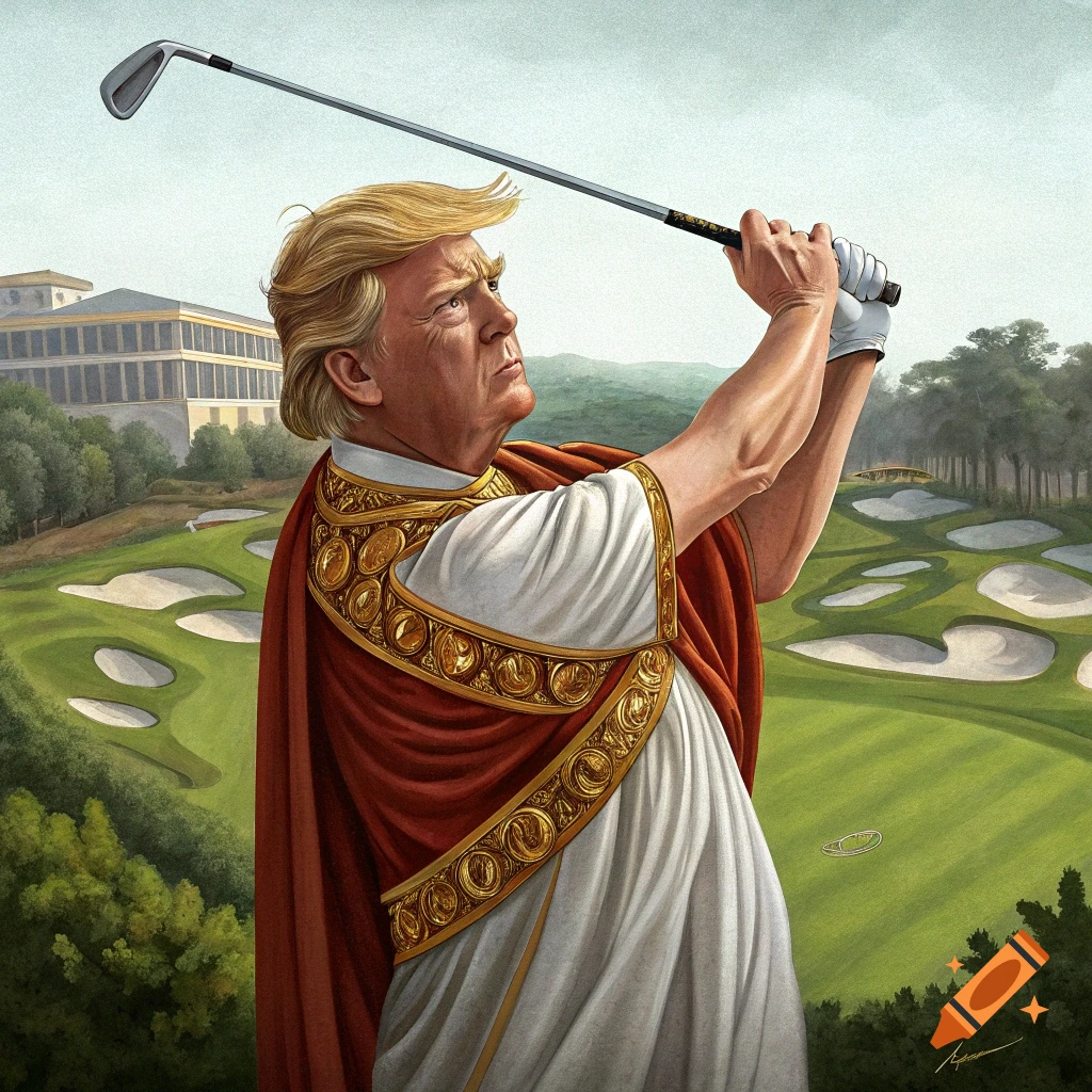 Illustration of a person resembling Trump dressed as a Pope golfing on ...