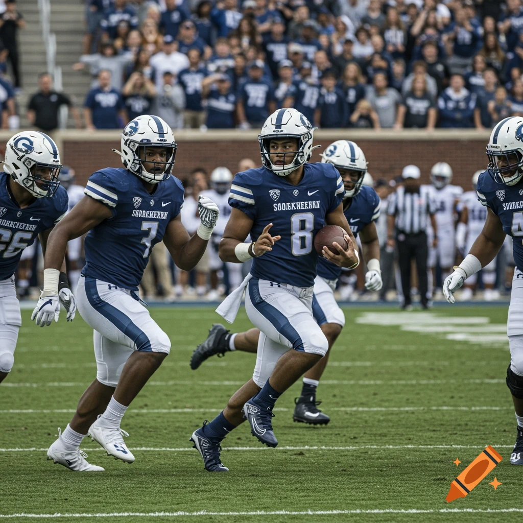 Georgia Southern Eagles football team in flexbone formation on Craiyon