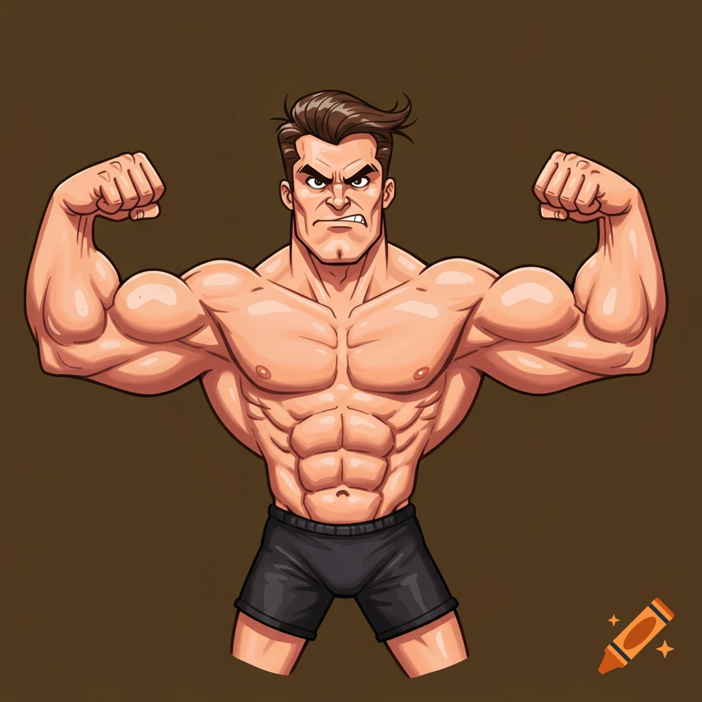 Cartoon man flexing muscles on Craiyon