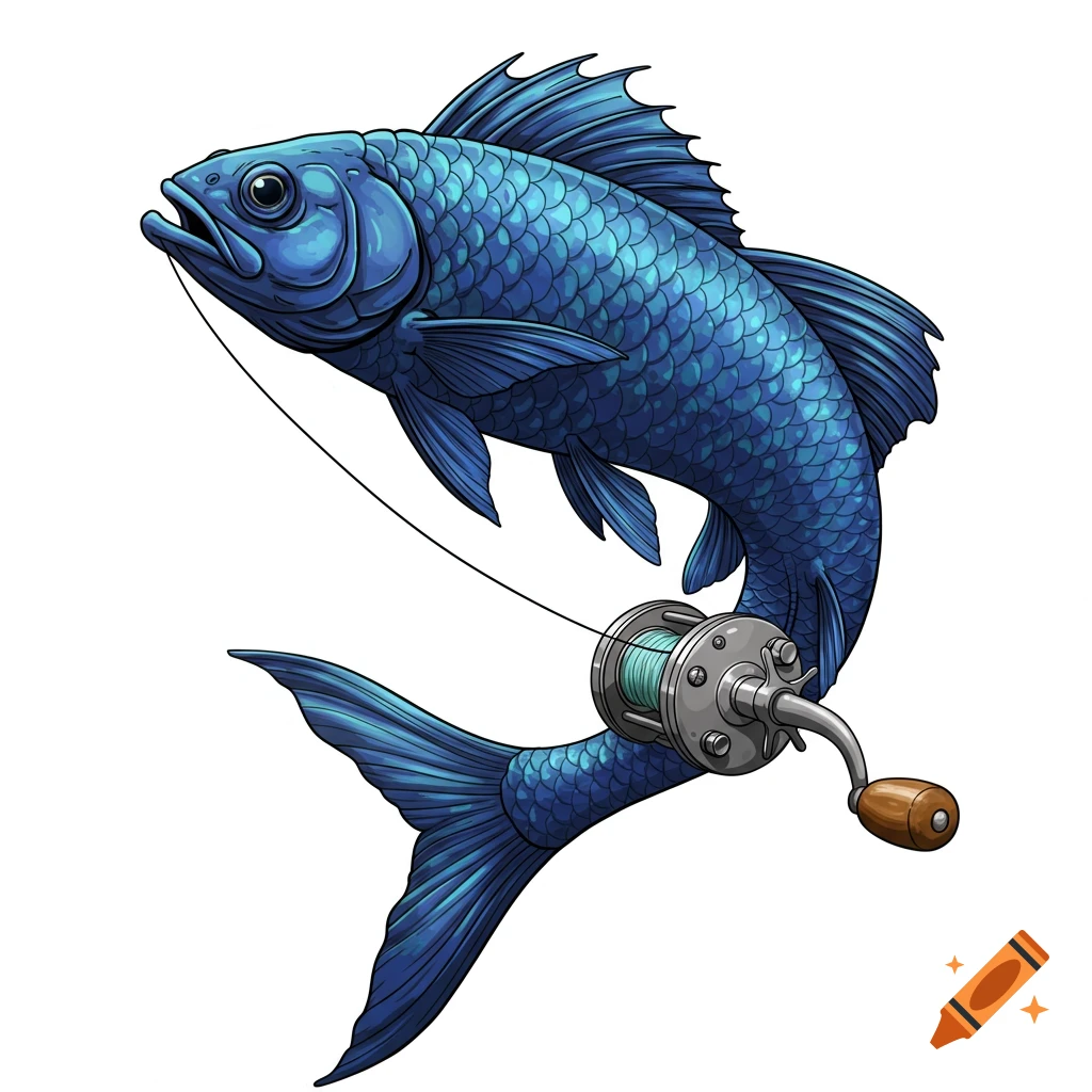 Line drawing illustration of a blue and purple marlin jumping within a ...