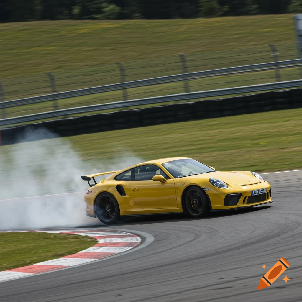 Yellow sports car drifting on a race track. on Craiyon