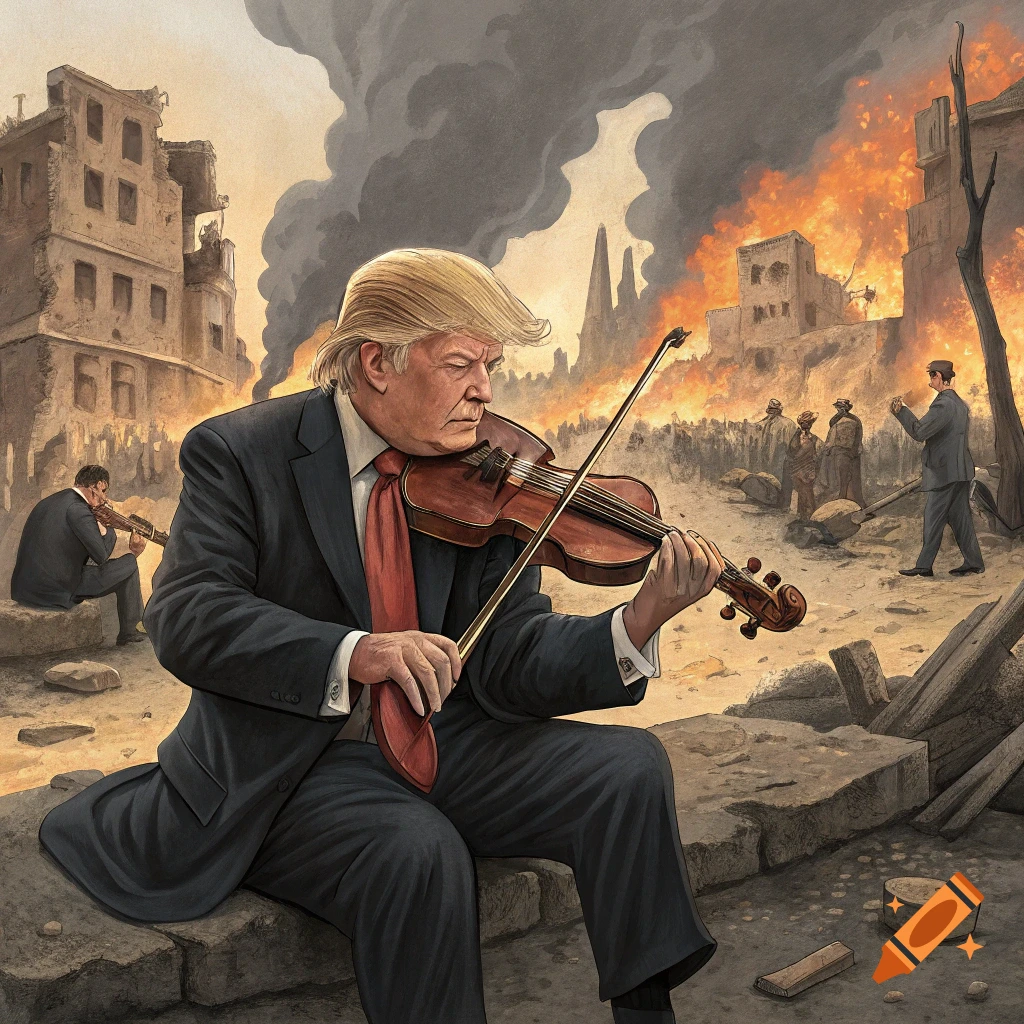 Trump fiddling while Rome burns on Craiyon
