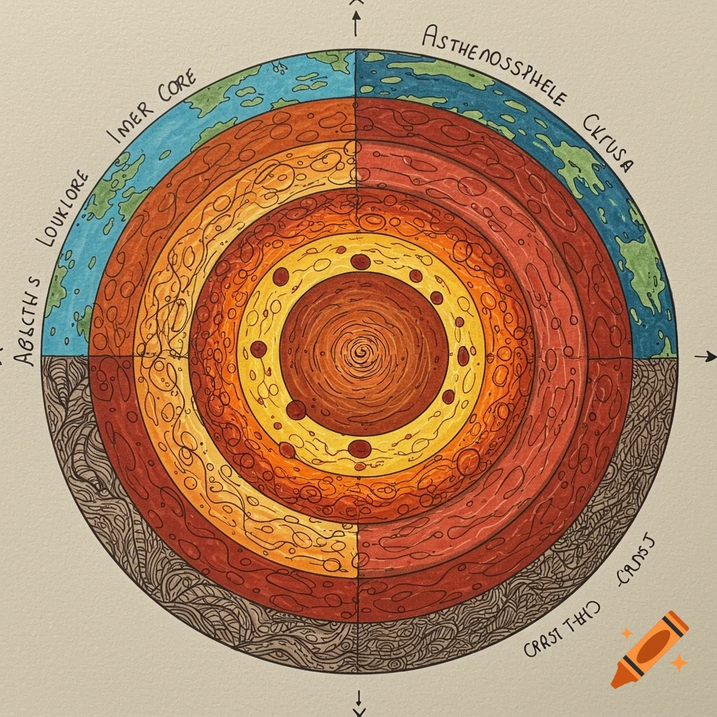 Earth's layers from inner core to crust in zentangle style on Craiyon