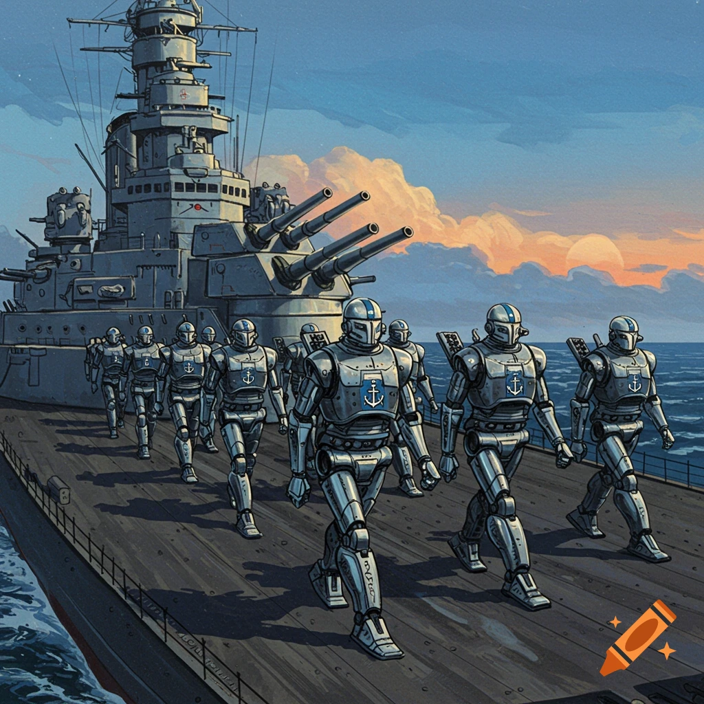 Robots in navy attire on Craiyon