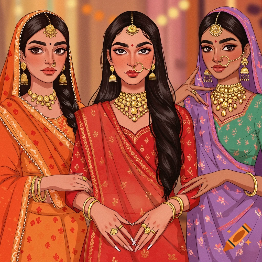 Family portrait of a man, boy, and five women in traditional clothing ...