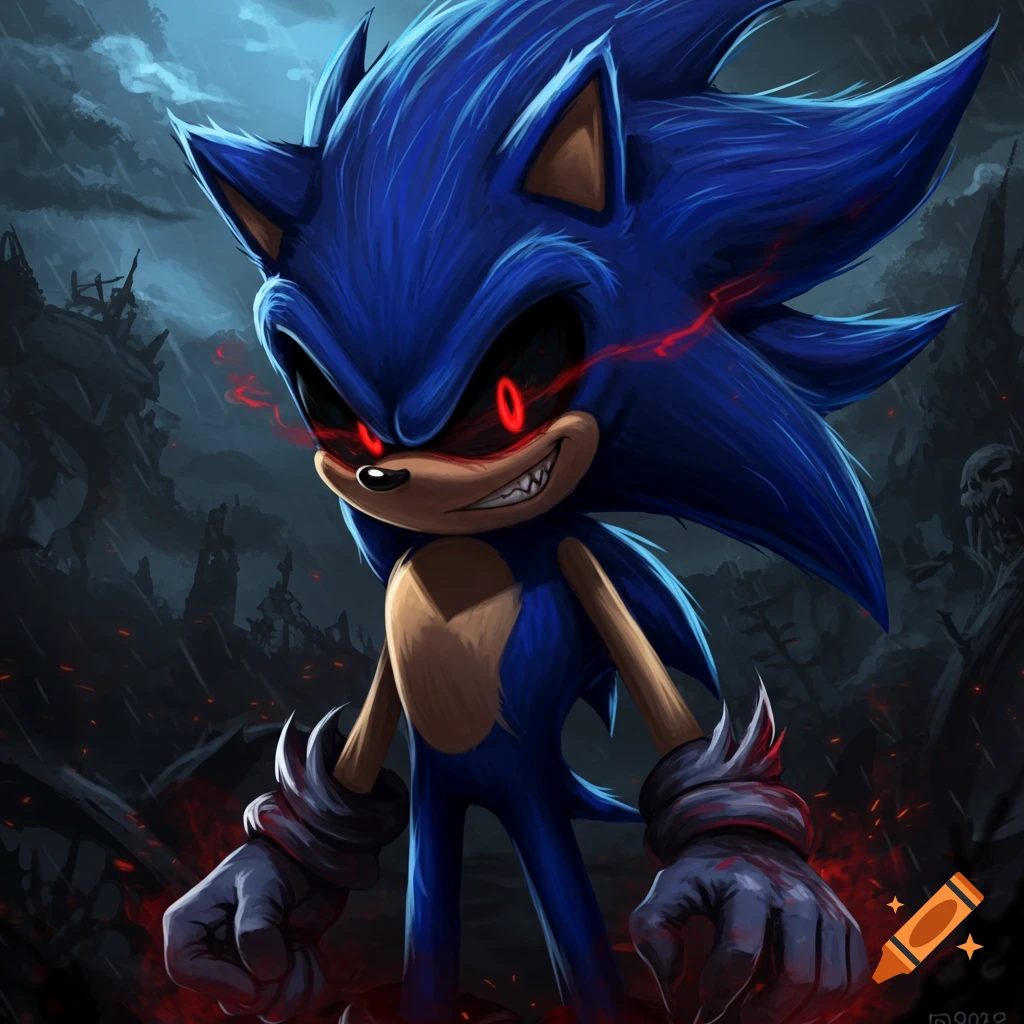 Sonic the Hedgehog, with red eyes and sharp teeth, wears a pink ...