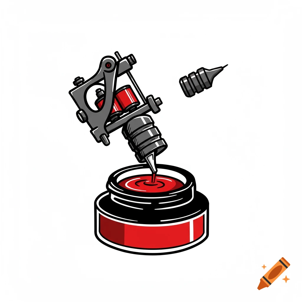 Tattoo shop logo with tattoo gun and ink well on Craiyon