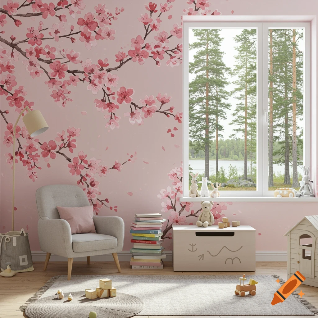 Children’s room with Japanese cherry blossom and Finnish nature decor ...