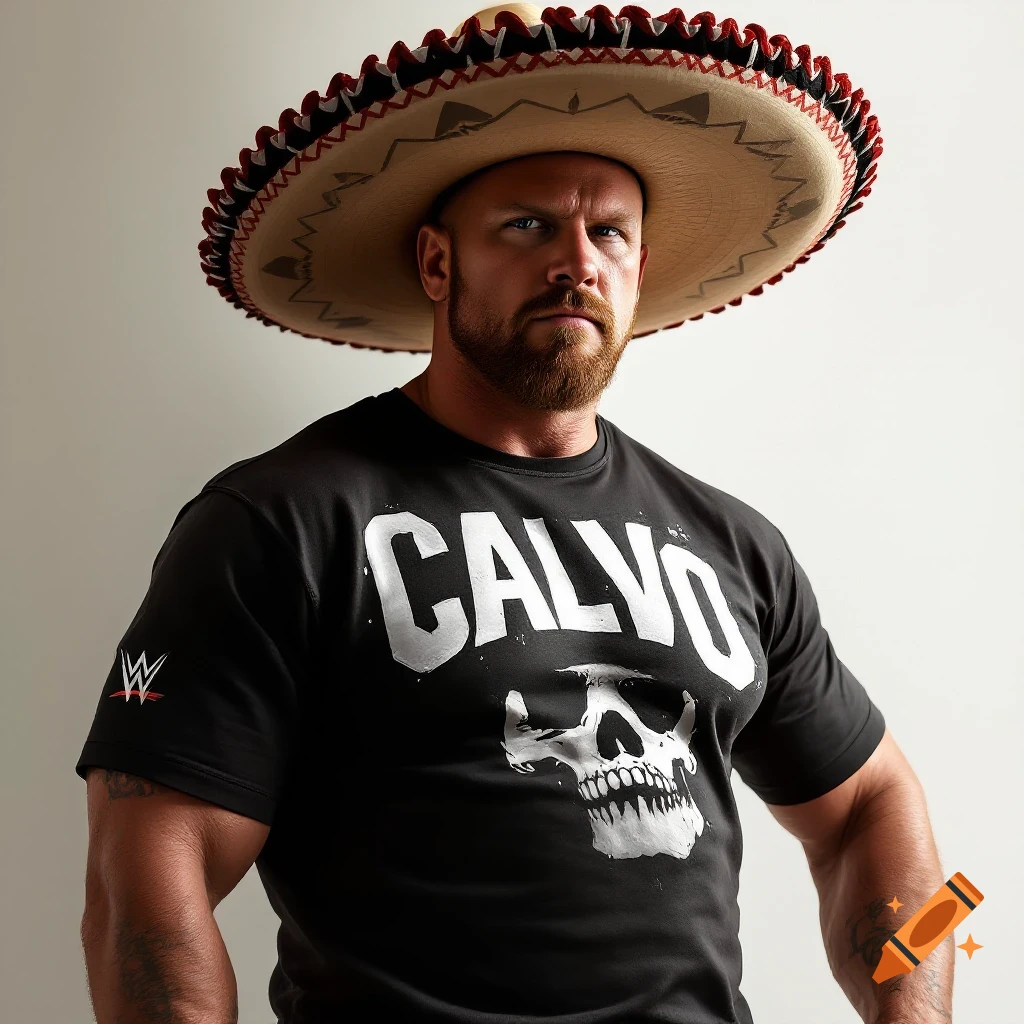 Stone Cold Steve Austin cartoon wearing sombrero and Calvo shirt on Craiyon