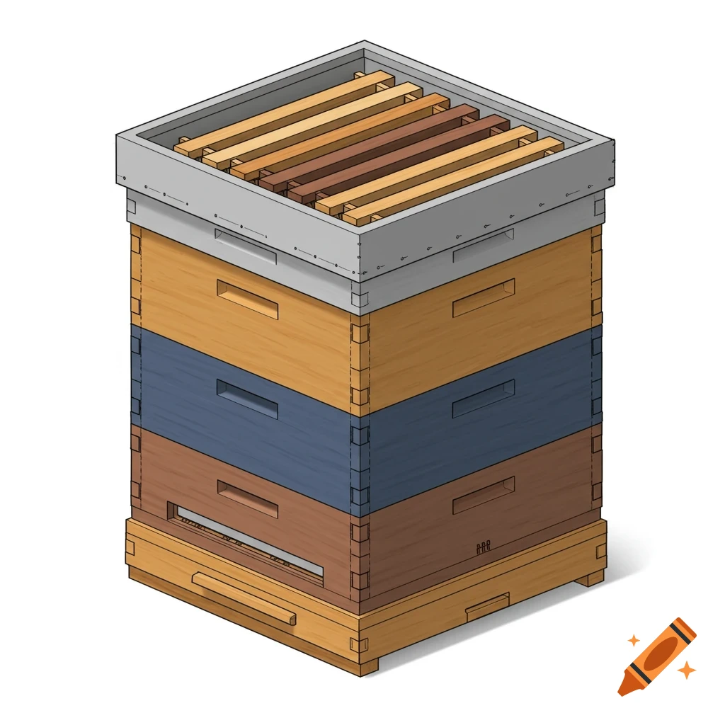 A detailed illustration of a Langstroth beehive in a technical CAD ...