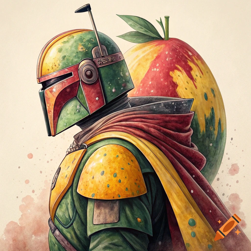 Illustration of a figure resembling Boba Fett with mango textures and ...