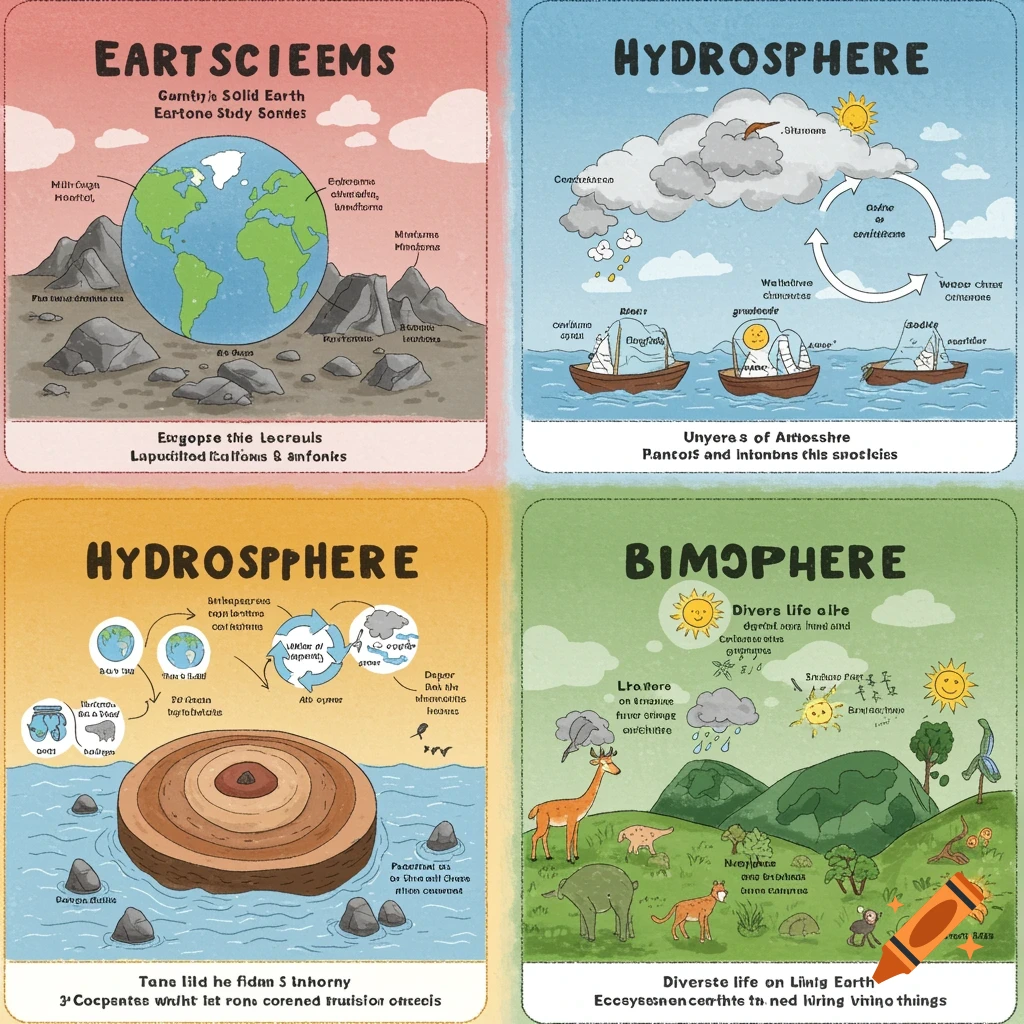 Study guide for 5th graders on Earth's spheres on Craiyon
