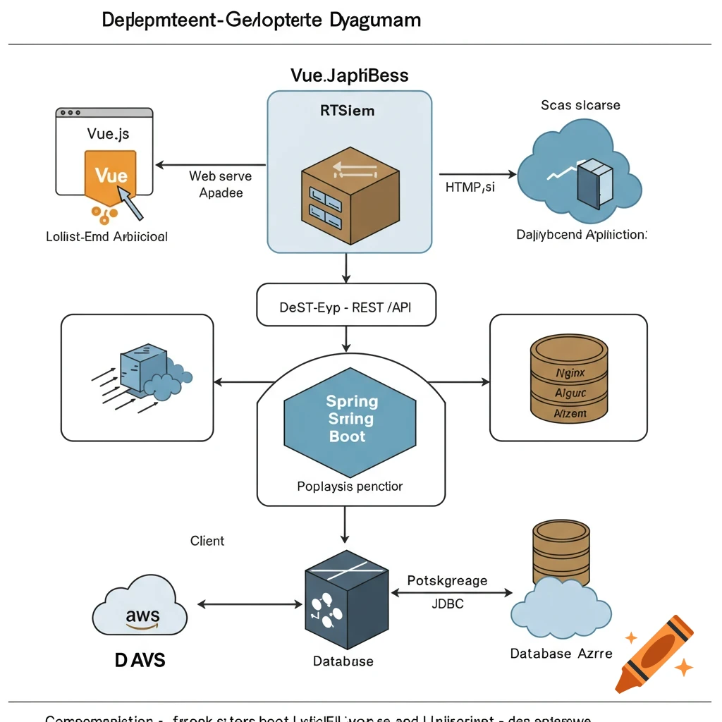Deployment diagram showing Vue.js and Spring Boot architecture on Craiyon