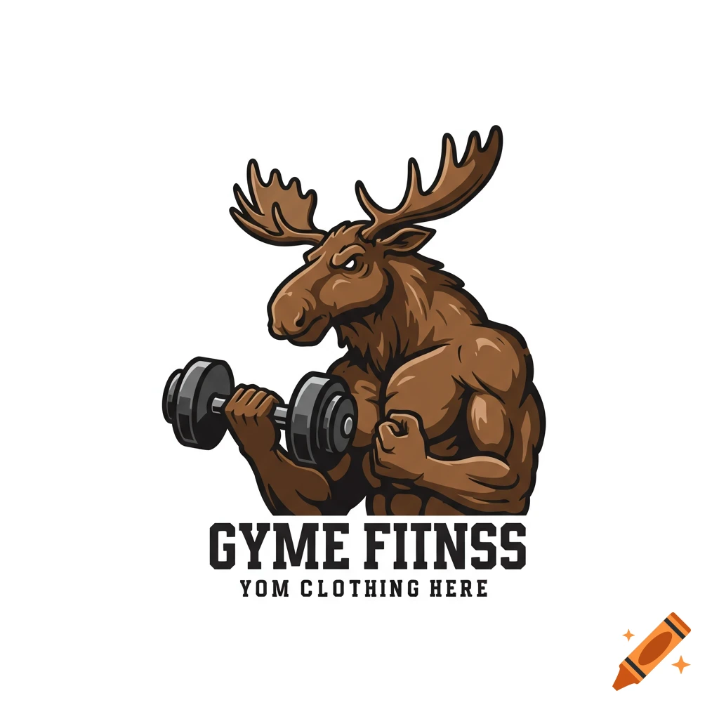 Logo for gym clothing brand featuring a moose doing dumbbell bicep ...