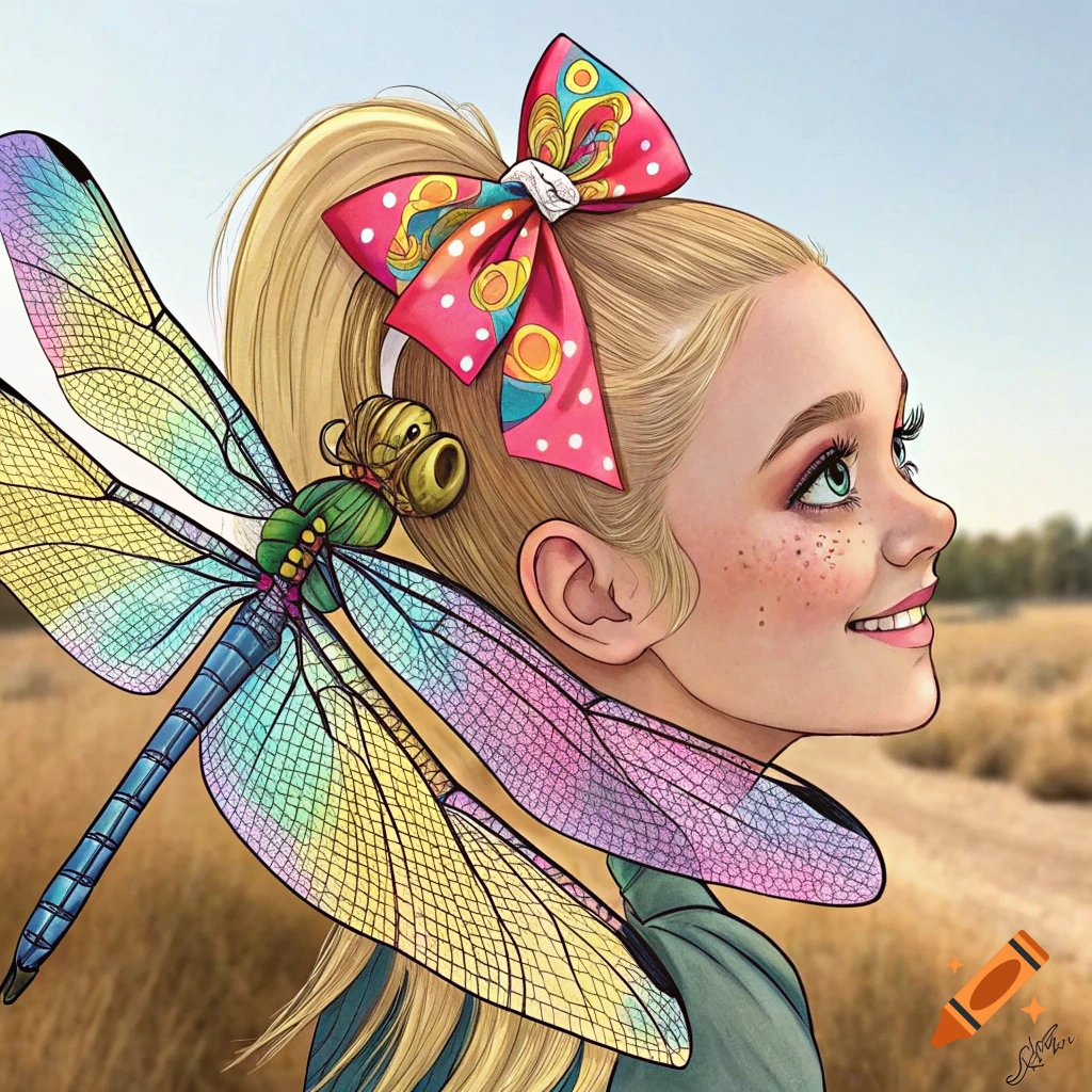 Illustration of a person's head with a large bow attached to a colorful ...