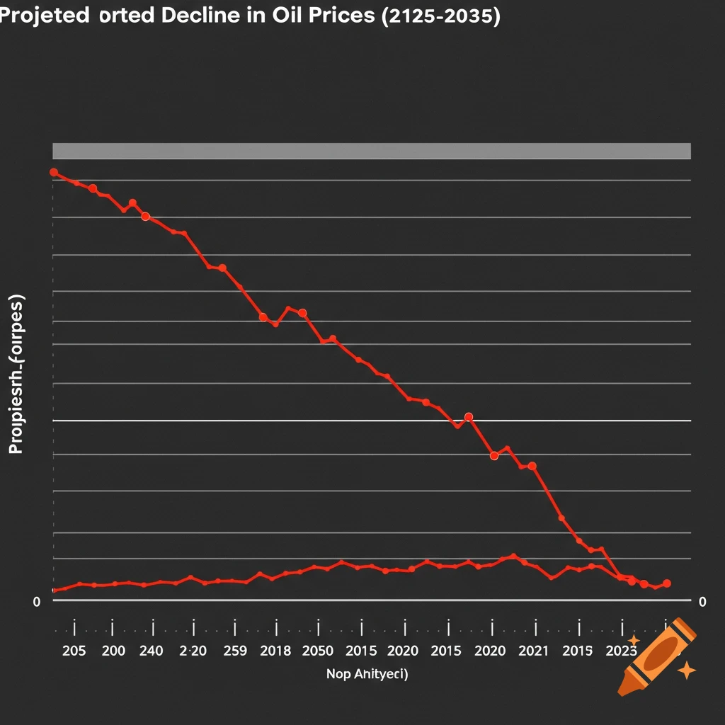 Graph depicting the decrease of oil prices from 2025 onwards on Craiyon