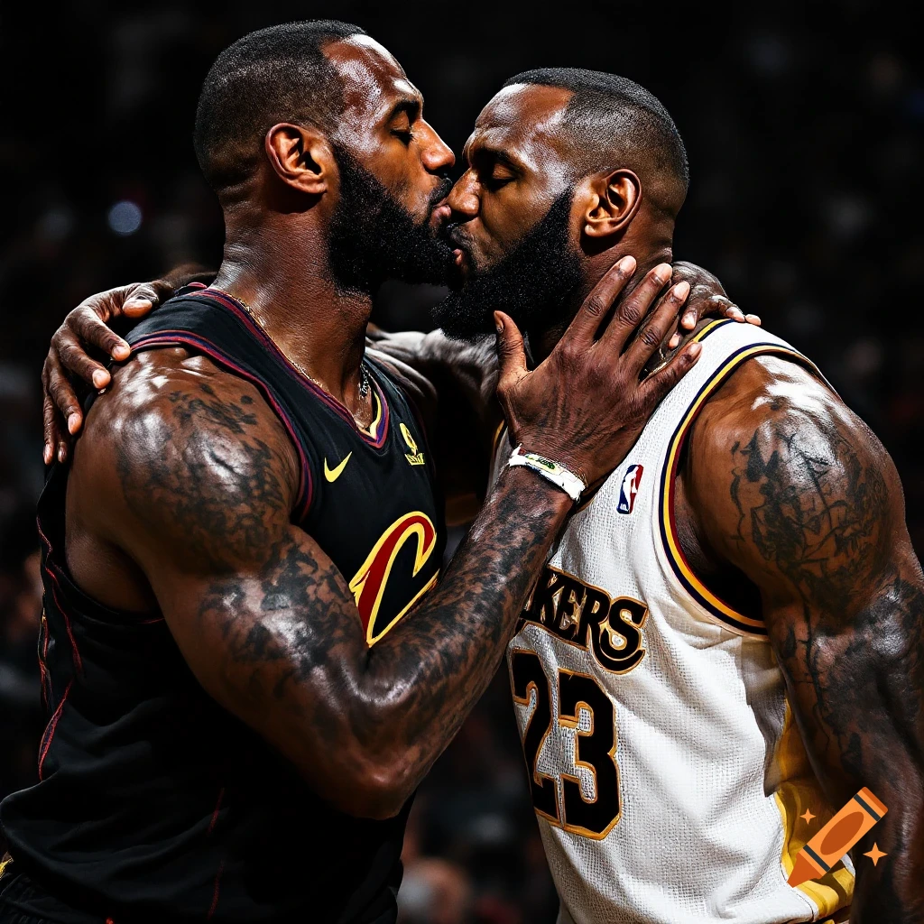 LeBron James and Stephen Curry sharing a kiss on Craiyon