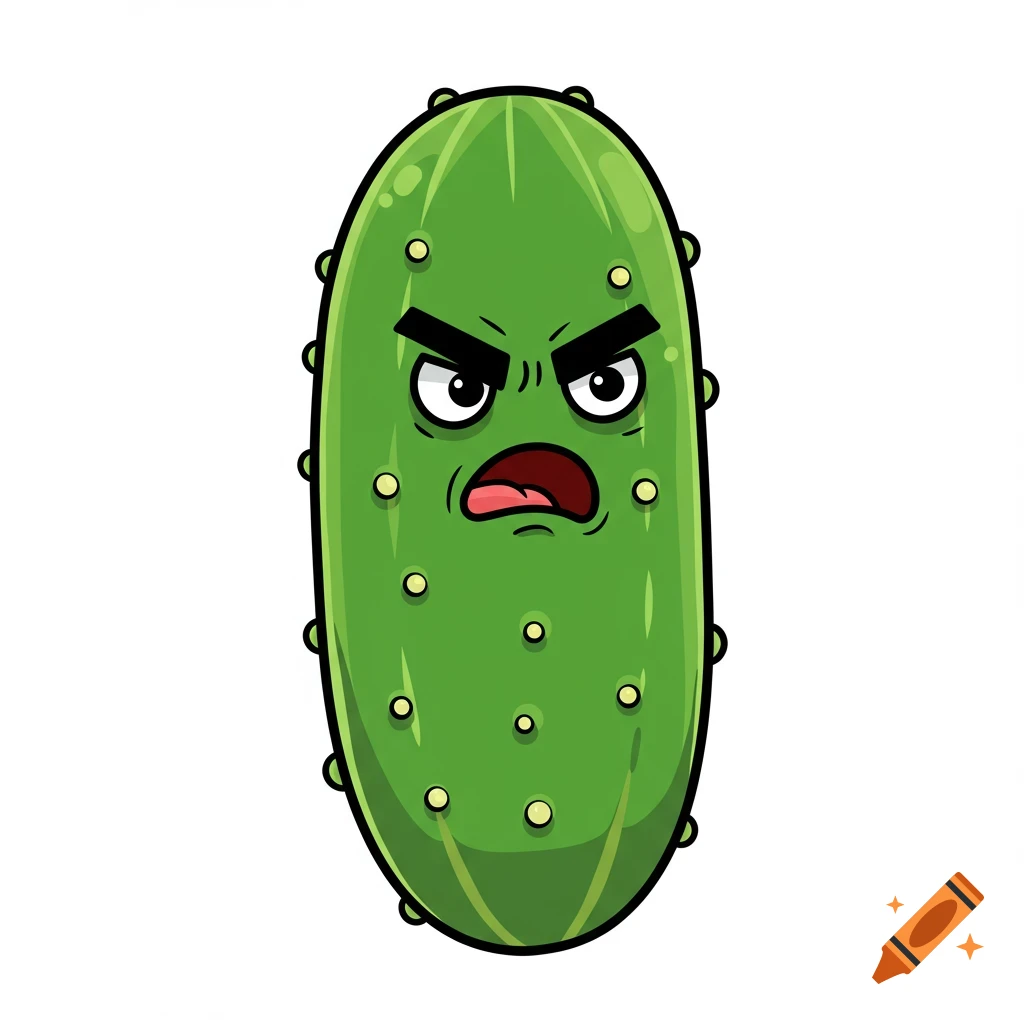 Angry green cartoon cucumber on a white background. on Craiyon