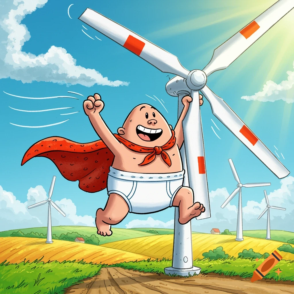 Cartoon of Captain Underpants in red cape and white underwear, running ...