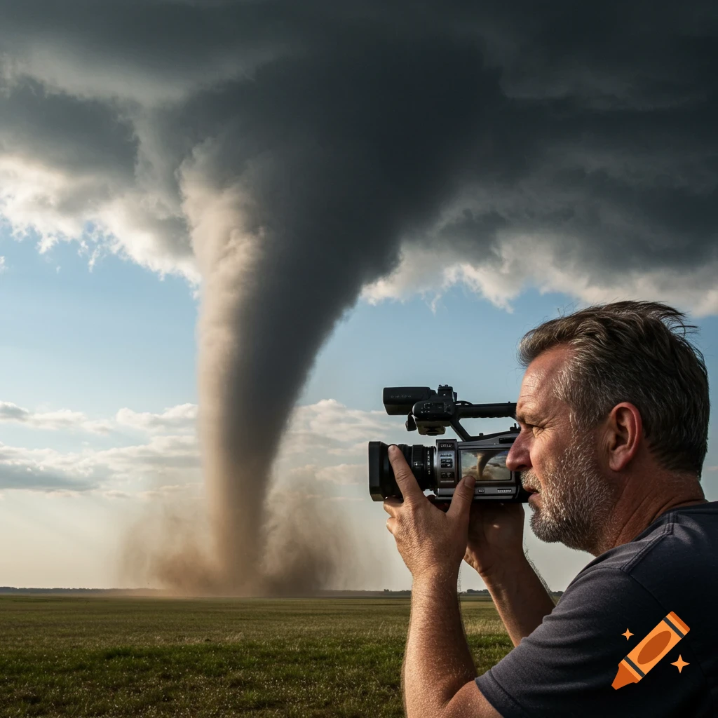 Massive mile-wide EF5 wedge tornado striking the plains under a dark sky on Craiyon