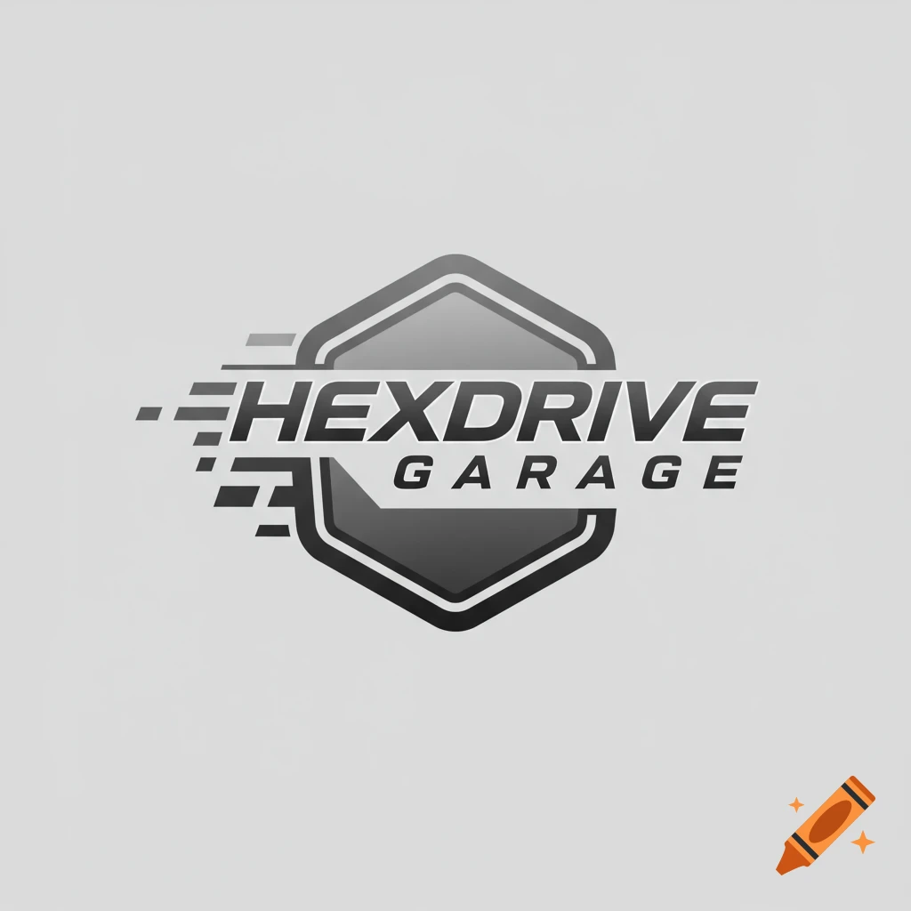 Logo for HexDrive Garage featuring a shield and speed lines. on Craiyon